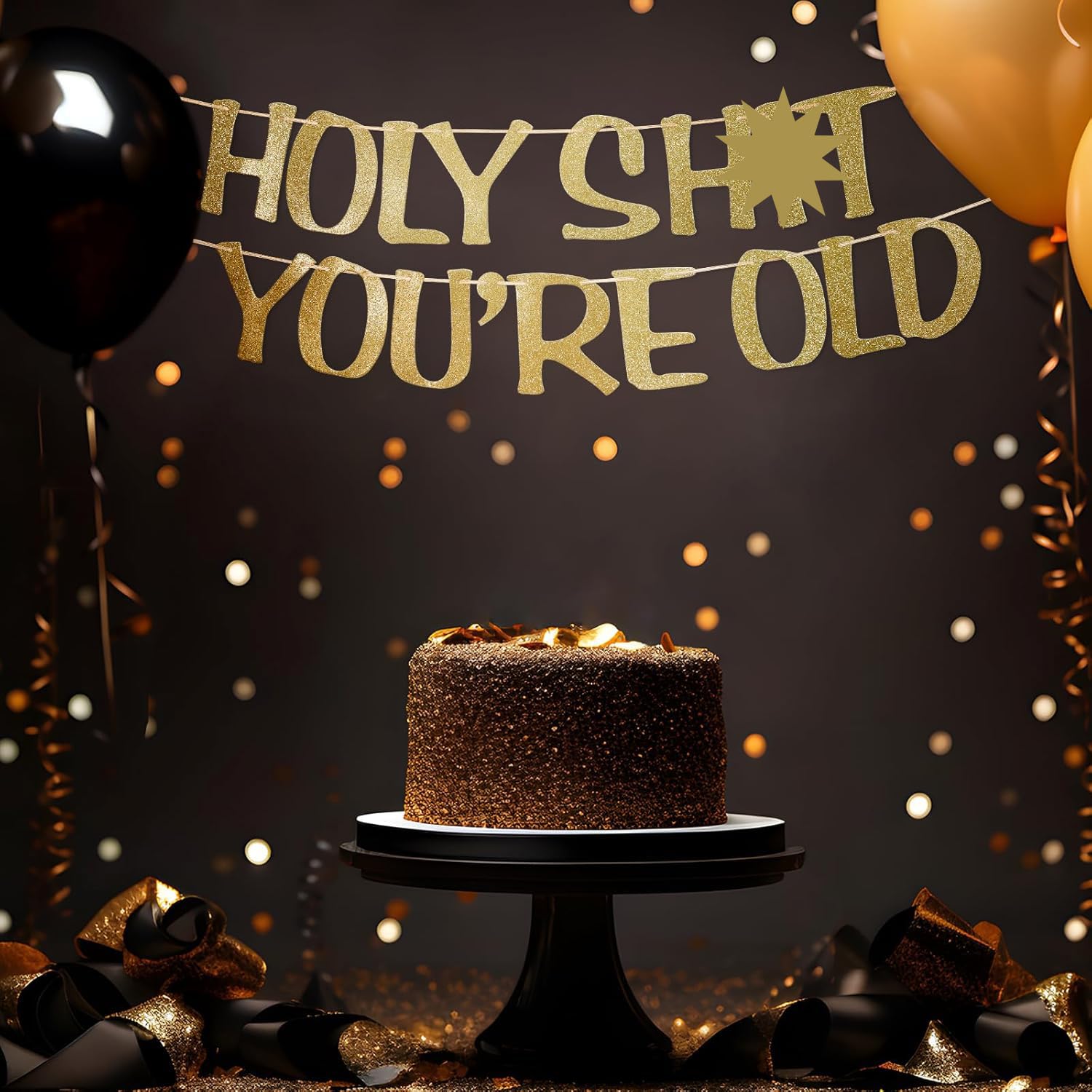 Holy Shit You're Old Banner Gold Glitter for 30th 40th 50h 60th 70th 80th 90th Funny Birthday Banner Sign Bunting Party Decor Photo Booth Props