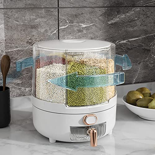 PIOJNYEN Grain Storage Container Dispenser, 10LB Capacity Rice Rotary Dispenser 360° Rotating Multifunctional Sorting Grocery Bin for Kitchen Storage of Small Grains, Beans, Rice