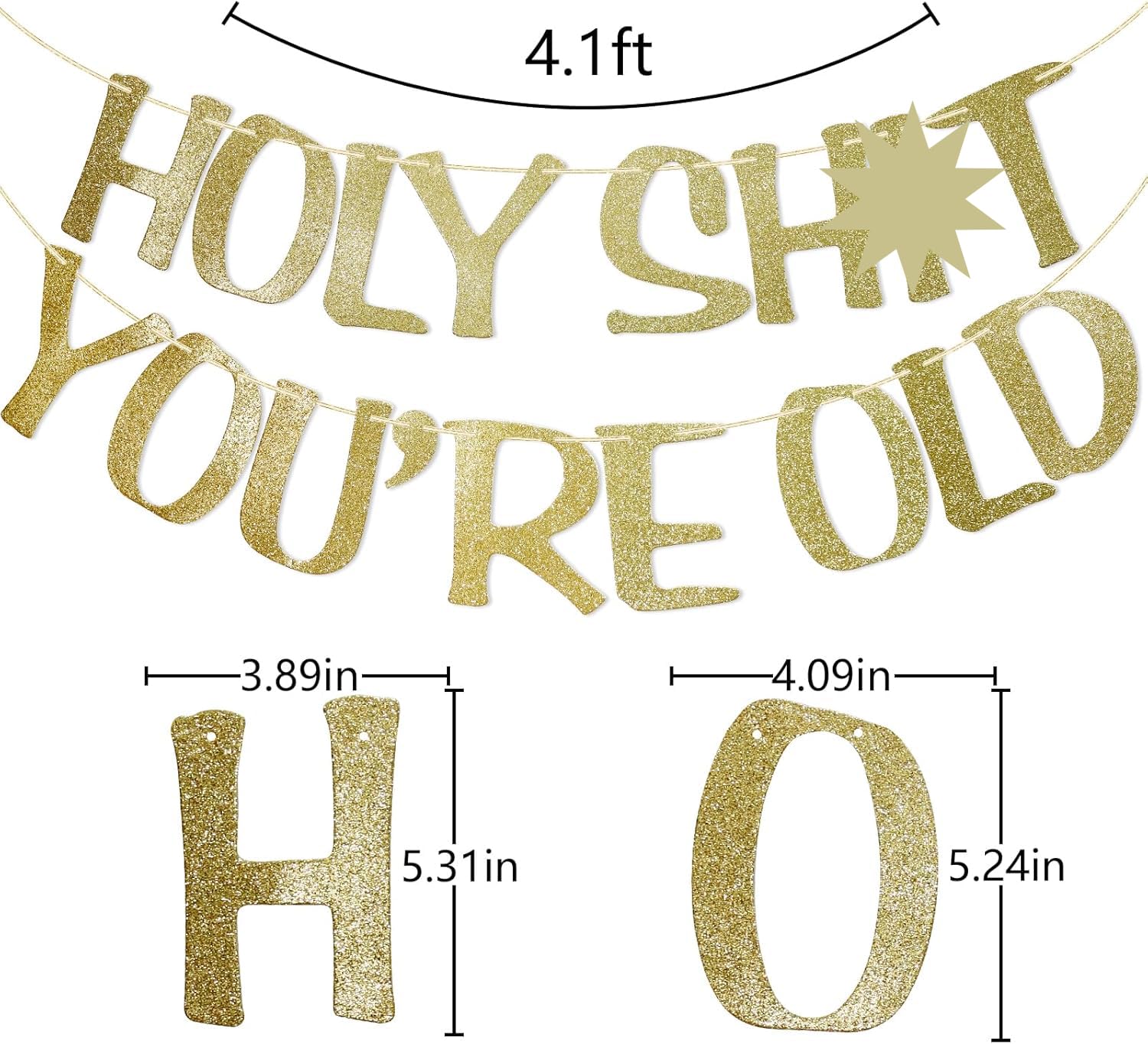 Holy Shit You're Old Banner Gold Glitter for 30th 40th 50h 60th 70th 80th 90th Funny Birthday Banner Sign Bunting Party Decor Photo Booth Props