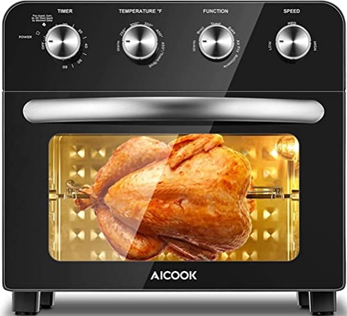 A/C 10-in-1 Air Fryer Oven, 24 QT large Convection Toaster Oven with Rotisserie and Dehydrator, 1700W Oil-free Cooking, 6 free Accessories & 75 Recipes, Black (FM-9015)