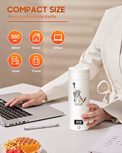 Portable Travel Kettle with Case, Spardar Portable Kettle for Travel 4 Temperature Control and Auto Shut-Off Travel Kettle Electric Small for Tea, Coffee, BPA Free, Boil Dry Protection, 380ml, White