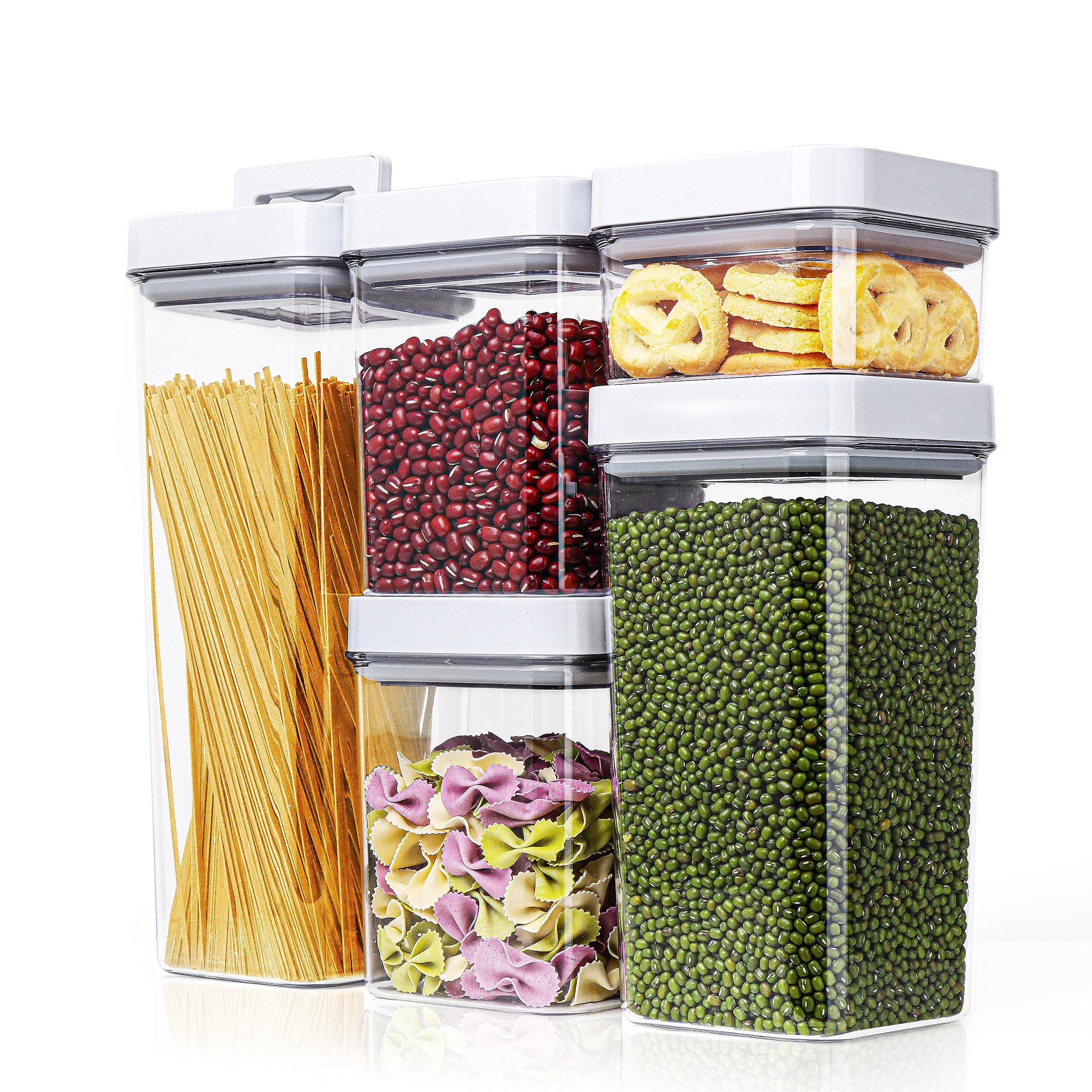 5 Pack Plastic Storage Jars with Airtight Lid: Airtight Food Storage Containers with Lids,Storage Jars for Pantry Organization and Storage for Cereal Flour & Sugar(BPA Free)
