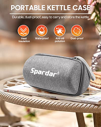 Portable Travel Kettle with Case, Spardar Portable Kettle for Travel 4 Temperature Control and Auto Shut-Off Travel Kettle Electric Small for Tea, Coffee, BPA Free, Boil Dry Protection, 380ml, White