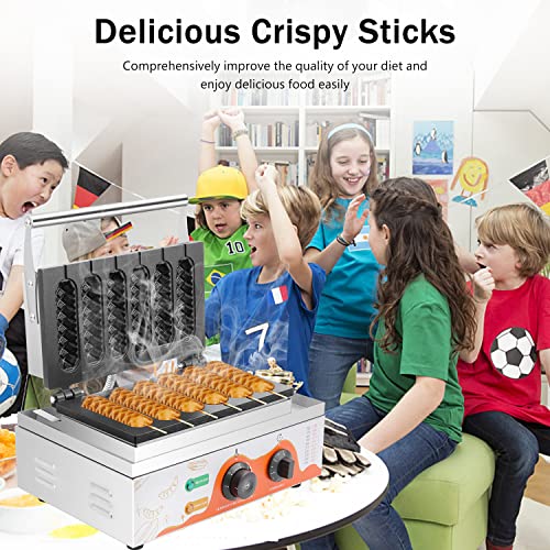 Moongiantgo Commercial Corn Dog Waffle Maker Machine 6 PCS 1550W Waffles on a Stick Maker Stainless Steel, 50-300β Temp Control, 5-min Timer Waffle Dog Maker 110V(White)