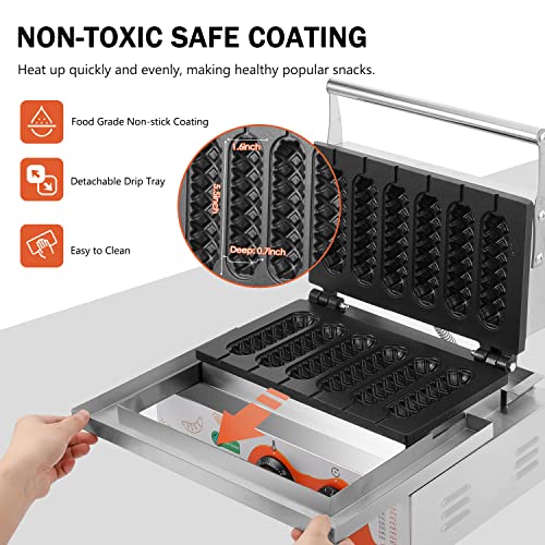 Moongiantgo Commercial Corn Dog Waffle Maker Machine 6 PCS 1550W Waffles on a Stick Maker Stainless Steel, 50-300β Temp Control, 5-min Timer Waffle Dog Maker 110V(White)