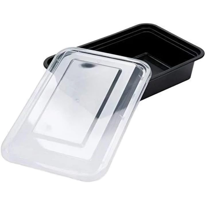 Nicole Fantini 16oz Disposable Black Meal Prep/Bento Box with Clear Dome Lids - Rectangular Plastic Meal Containers - Leak Proof and Reusable Box : Perfect For Salad, Meal Prep and Fruits : Set of 10