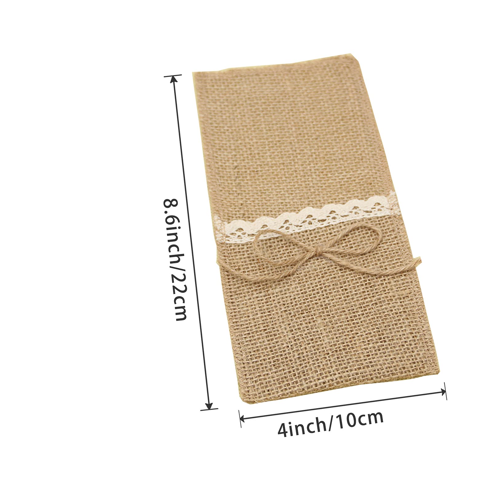 Samanter Burlap Lace Bow Utensil Holders 10Pcs Silverware Cutlery Pouch Knifes Forks Bag for Vintage Natural Wedding