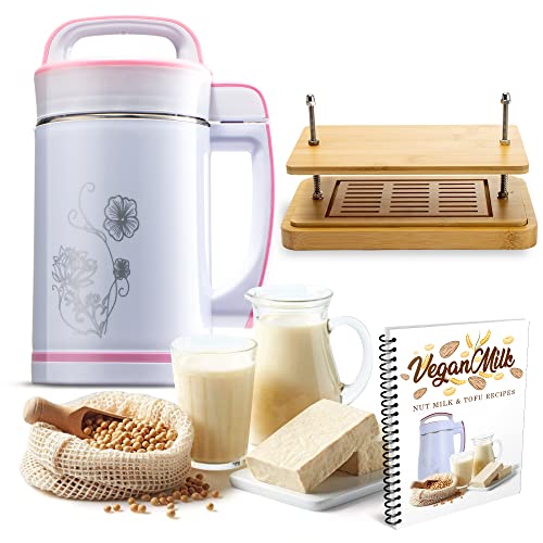 Soy Milk Maker Machine - 5 in 1 Vegan Nut Milk Maker - Nut Milk Machine Works As: Almond Milk Maker, Oat Milk Maker, Soymilk Machine, & Soup Maker Machine. Includes Tofu Making Kit w/ Tofu Press & Recipe eBook for Nut Milk & Tofu