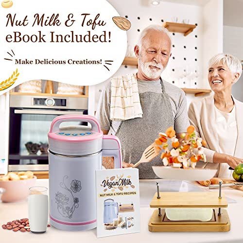 Soy Milk Maker Machine - 5 in 1 Vegan Nut Milk Maker - Nut Milk Machine Works As: Almond Milk Maker, Oat Milk Maker, Soymilk Machine, & Soup Maker Machine. Includes Tofu Making Kit w/ Tofu Press & Recipe eBook for Nut Milk & Tofu