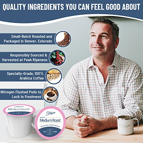 Sträva Signature Low Acid Coffees K Cups: Café Quality with Vibrant Flavor and Aroma. Fresh Roasted, Small-Batch, Specialty-Grade, 100% Arabica Coffee, High Antioxidant, Non-GMO, Gentle on the Belly, Single-Serve K Cup (Medium Roast Colombian)