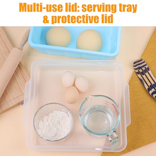 LUVCOSY 3 Packs Pizza Dough Proofing Box Tray, Home Pizza Dough Containers, Stackable Pizza Storage Container, 1.6 Gal Durable Dough Tray for Pizza, BPA Free, Dishwasher Safe, 12" x 12" x 3.5" (Blue)