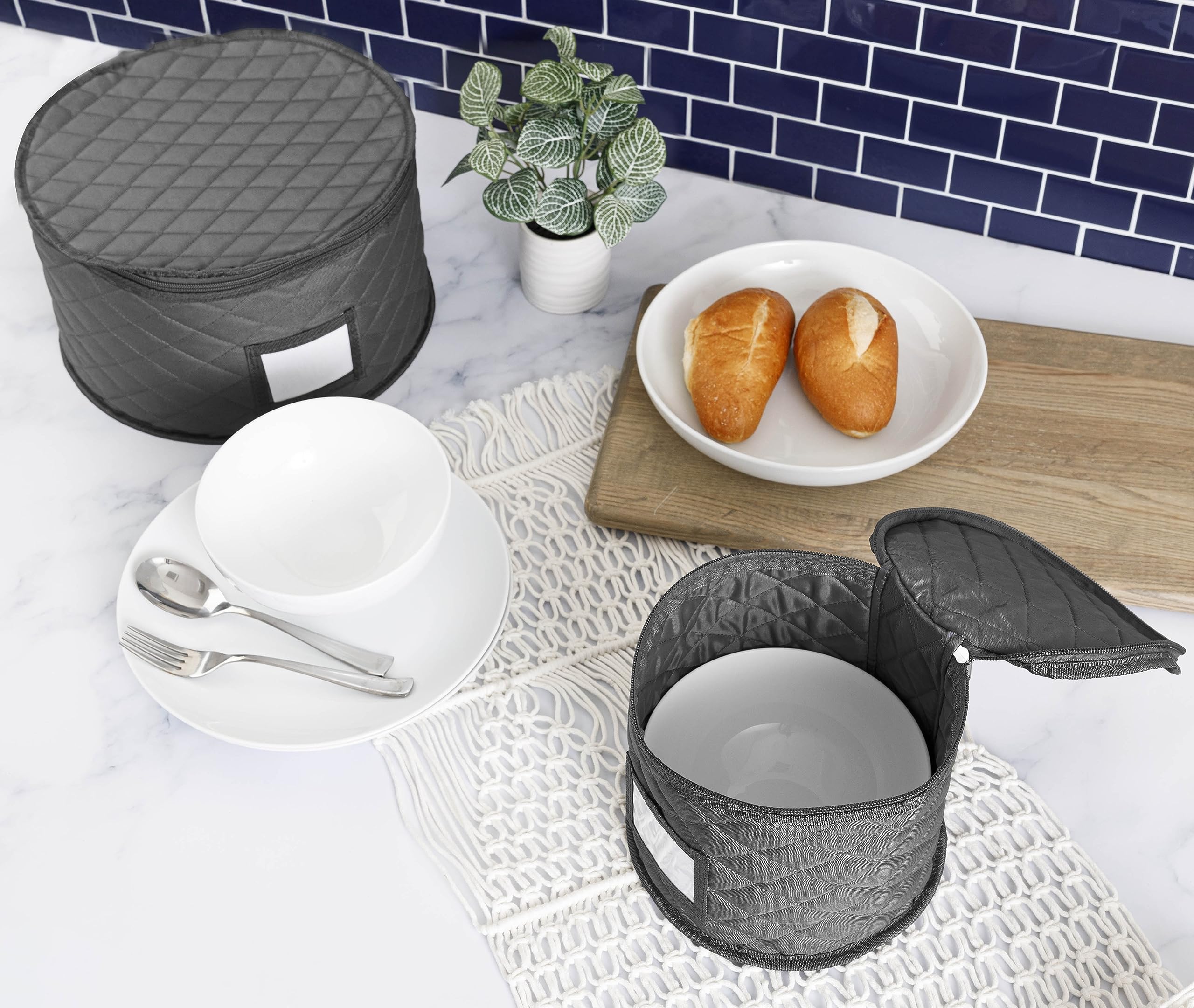 7" Small Plate Storage Case - China Storage Container - Stackable With Padded Interior to Store your Dinnerware Dishes - 12 Felt Dividers Included - Gray - Great for Saucers, Bowls, Appetizer Plates