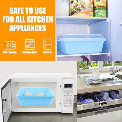LUVCOSY 3 Packs Pizza Dough Proofing Box Tray, Home Pizza Dough Containers, Stackable Pizza Storage Container, 1.6 Gal Durable Dough Tray for Pizza, BPA Free, Dishwasher Safe, 12" x 12" x 3.5" (Blue)