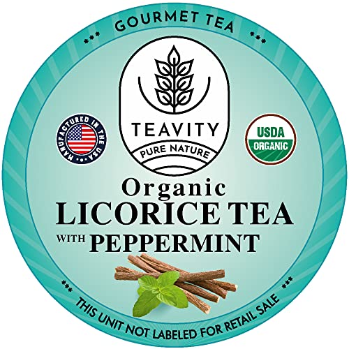 Organic Licorice Mint Tea Pods Made with Organic Egyptian Licorice Tea - Decaf Tea Pods for Keurig K cup Brewers | Herbal Tea Pods | Licorice Root Tea Organic by Teavity (Organic Licorice Mint Tea, 24 Count)