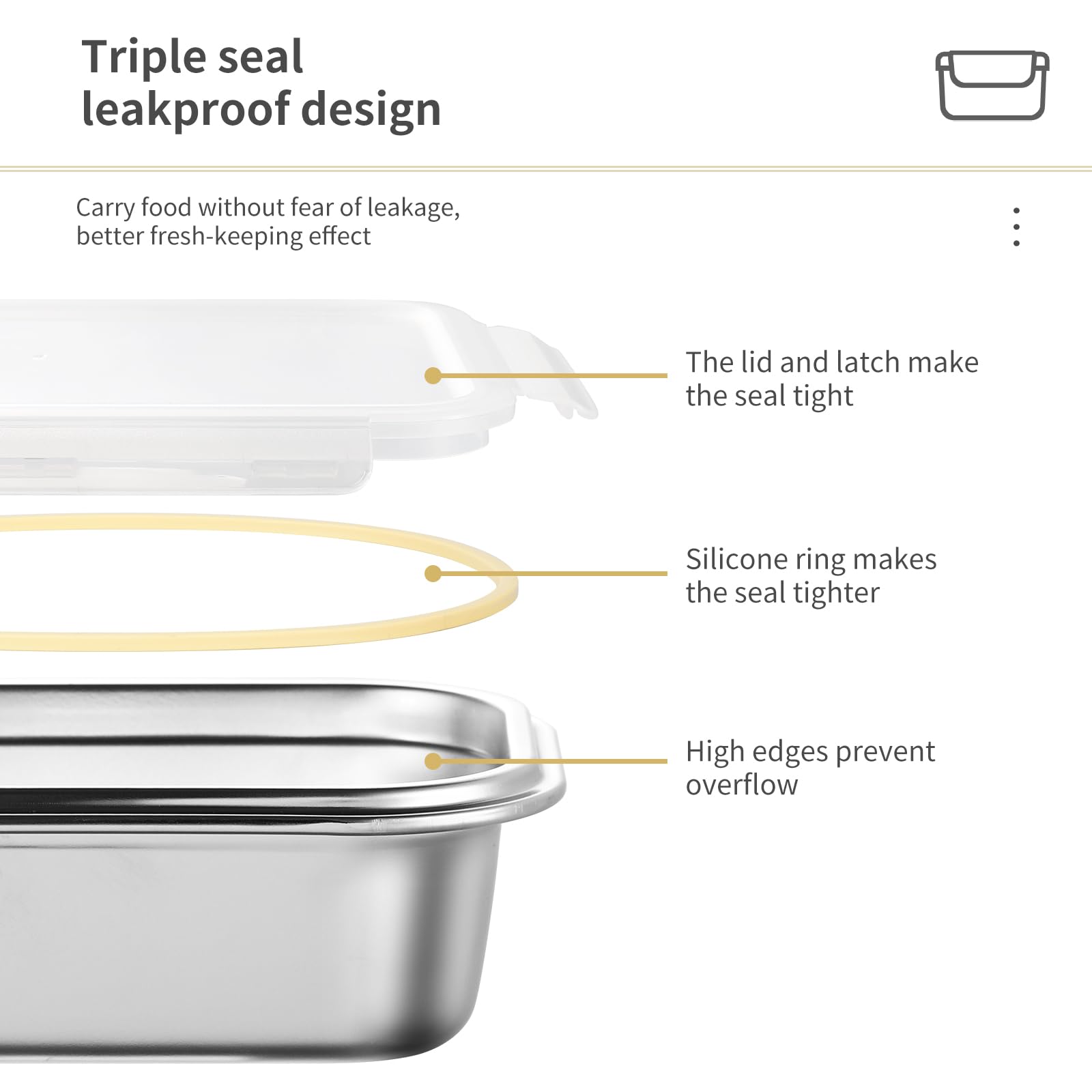 GEEJA 18/8 Stainless Steel Food Storage Containers, Meal Prep Lunch Box, Baking Pan, Stackable Bento Box, Metal Set of 3 (1PC 84oz + 2PC 21oz)