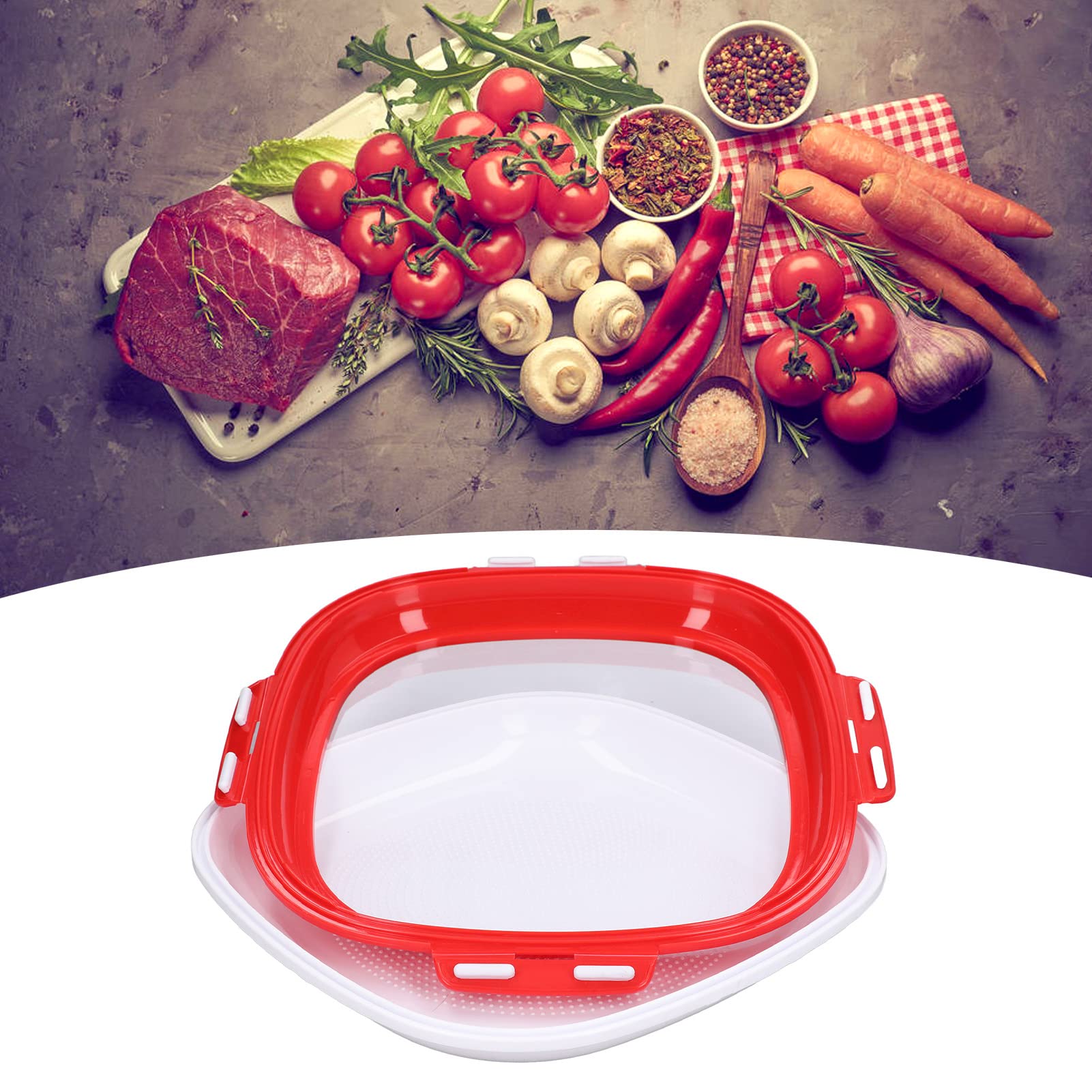 Food Preservation Trays, Food Grade TPU Plastic Wrap, Reusable Food Storage Container Stackable Fridge Organizer Case for Kitchen(Red)