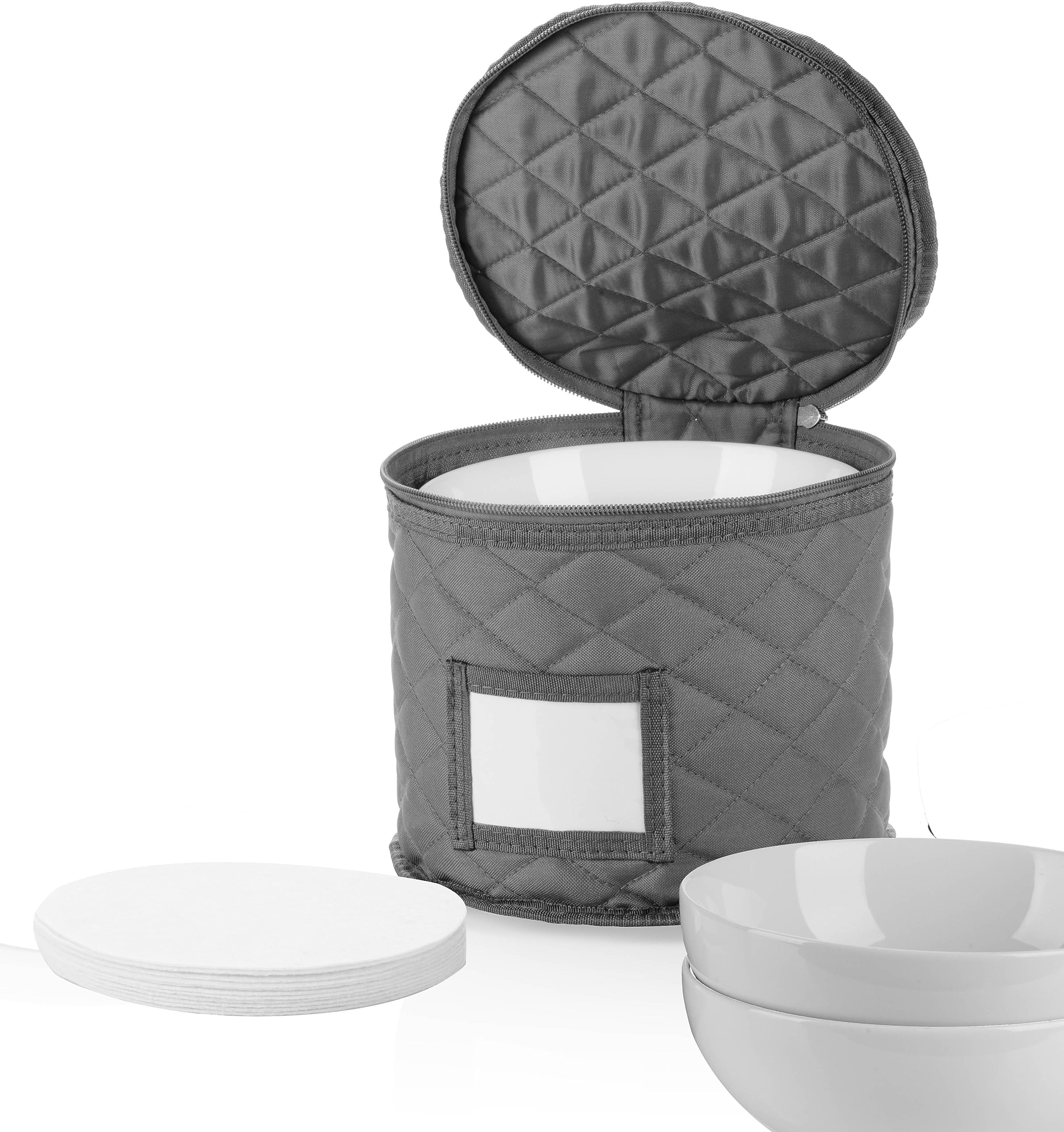 7" Small Plate Storage Case - China Storage Container - Stackable With Padded Interior to Store your Dinnerware Dishes - 12 Felt Dividers Included - Gray - Great for Saucers, Bowls, Appetizer Plates