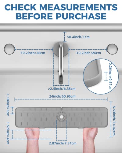 Kitchen Sink Splash Guard - 24 inch Silicone Faucet Handle Drip Catcher Tray, Dish Soap Sponge Holder Mat Behind Faucet, Kitchen Gadgets Sink Accessories Drying Mat Sink Caddy Organizer for Kitchen