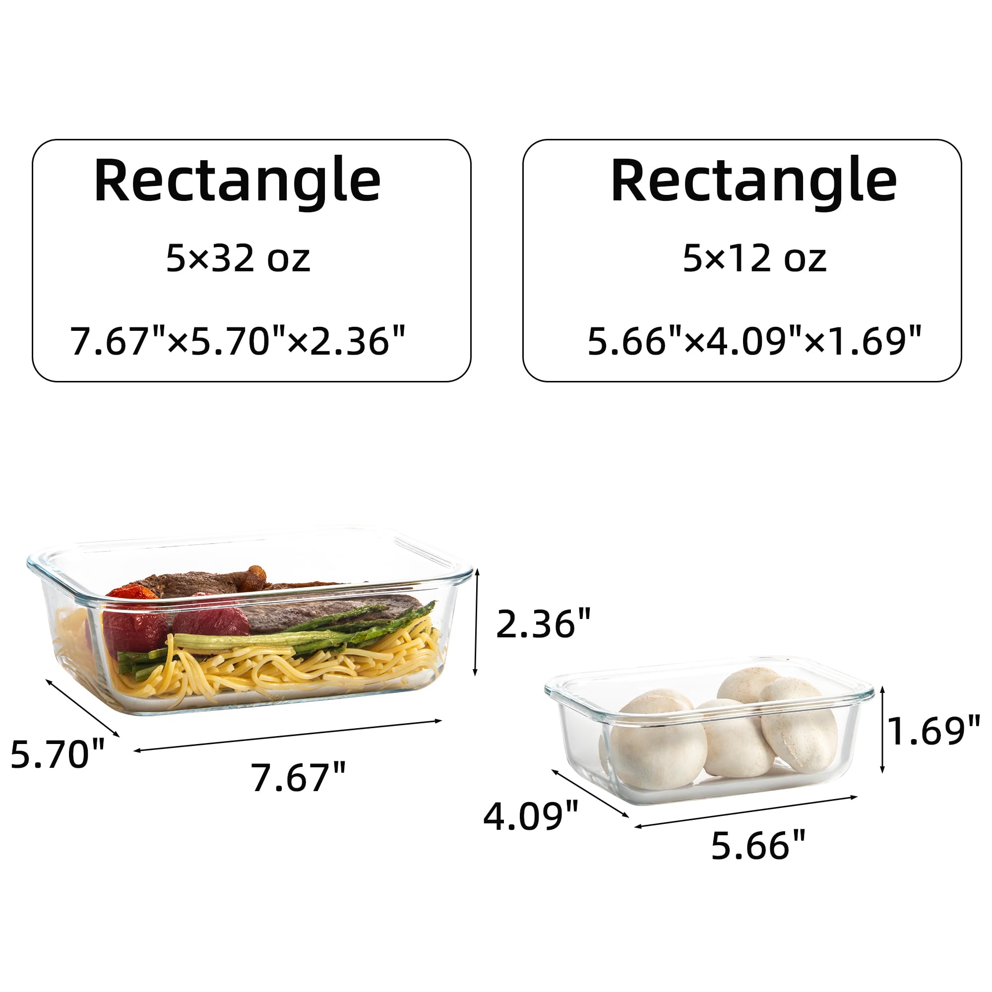 C CREST Airtight Food Storage Glass Containers with Locking Lids- 5 Large (32oz) and 5 Small (12oz), Leak-proof