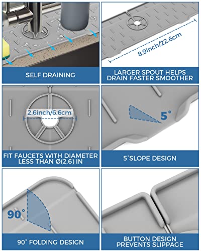 Kitchen Sink Splash Guard - 24 inch Silicone Faucet Handle Drip Catcher Tray, Dish Soap Sponge Holder Mat Behind Faucet, Kitchen Gadgets Sink Accessories Drying Mat Sink Caddy Organizer for Kitchen