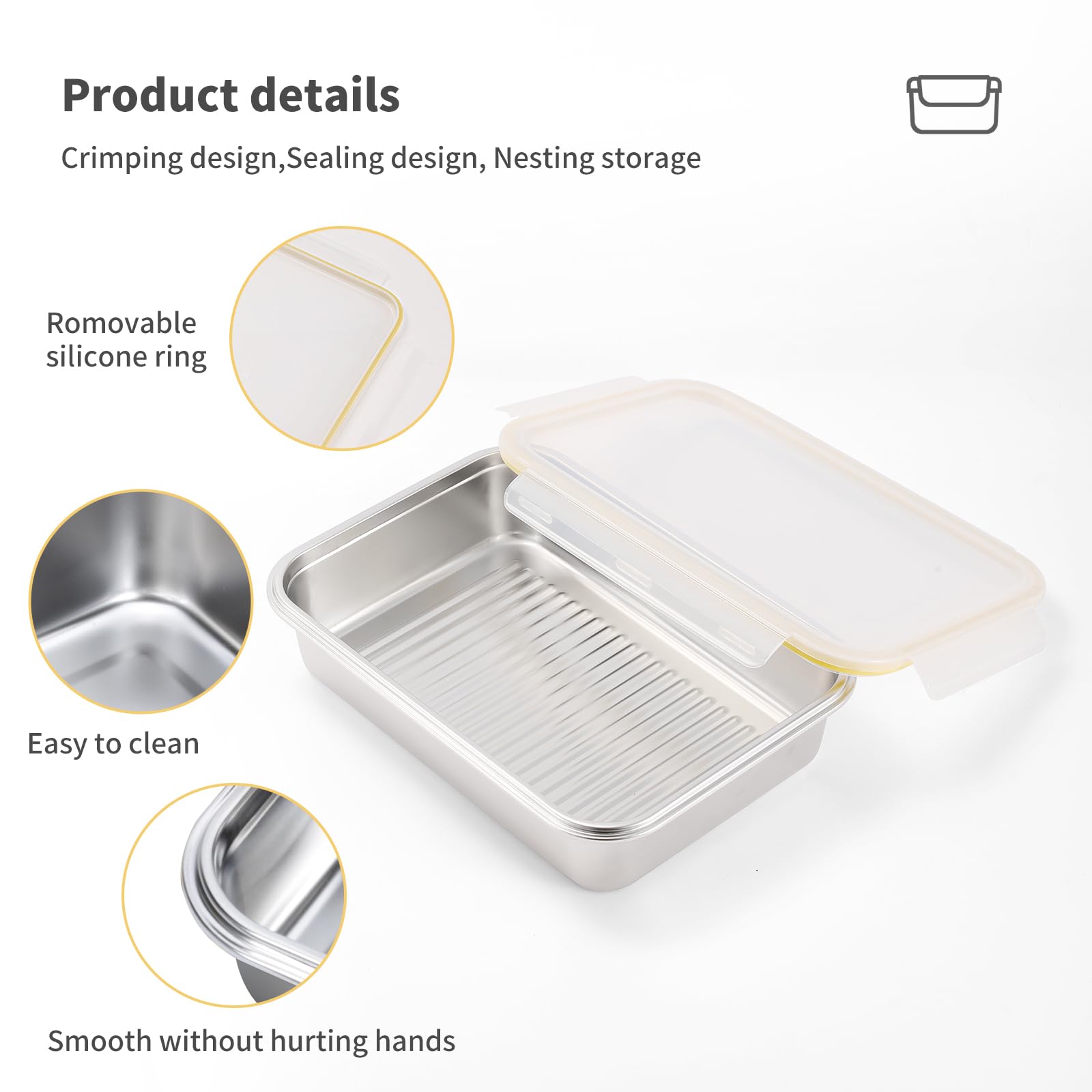 GEEJA 18/8 Stainless Steel Food Storage Containers, Meal Prep Lunch Box, Baking Pan, Stackable Bento Box, Metal Set of 3 (1PC 84oz + 2PC 21oz)
