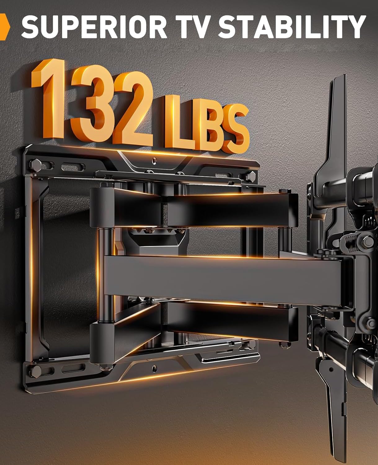 Perlegear Full Motion TV Wall Mount for Most 37-82 inch Flat Curved Screen up to 100 lbs, 12"/16" Wood Studs, TV Mount Bracket with Dual Articulating Arms, Swivel, Tool-Free Tilt, Max VESA 600x400mm