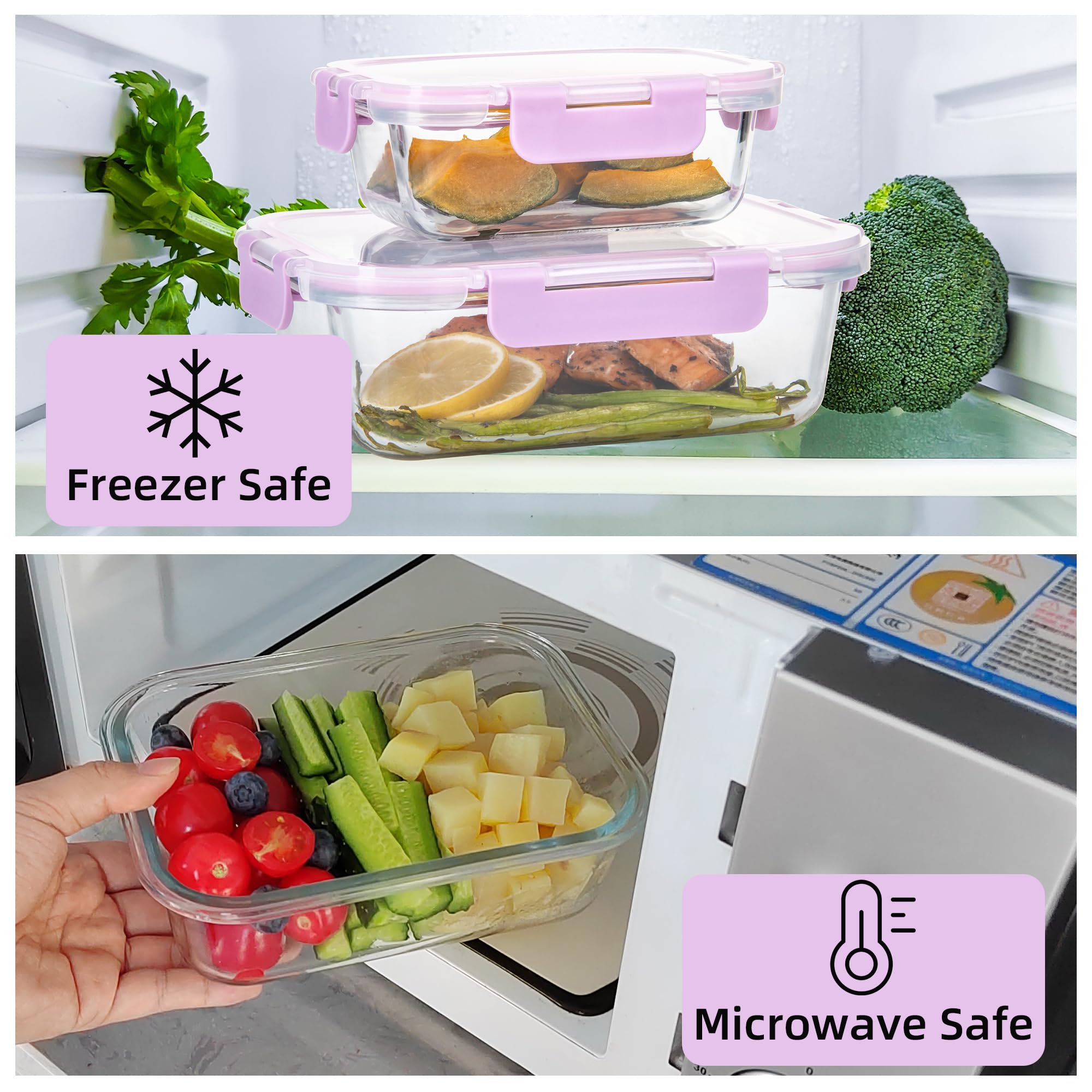 C CREST Airtight Food Storage Glass Containers with Locking Lids- 5 Large (32oz) and 5 Small (12oz), Leak-proof