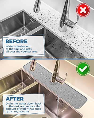 Kitchen Sink Splash Guard - 24 inch Silicone Faucet Handle Drip Catcher Tray, Dish Soap Sponge Holder Mat Behind Faucet, Kitchen Gadgets Sink Accessories Drying Mat Sink Caddy Organizer for Kitchen