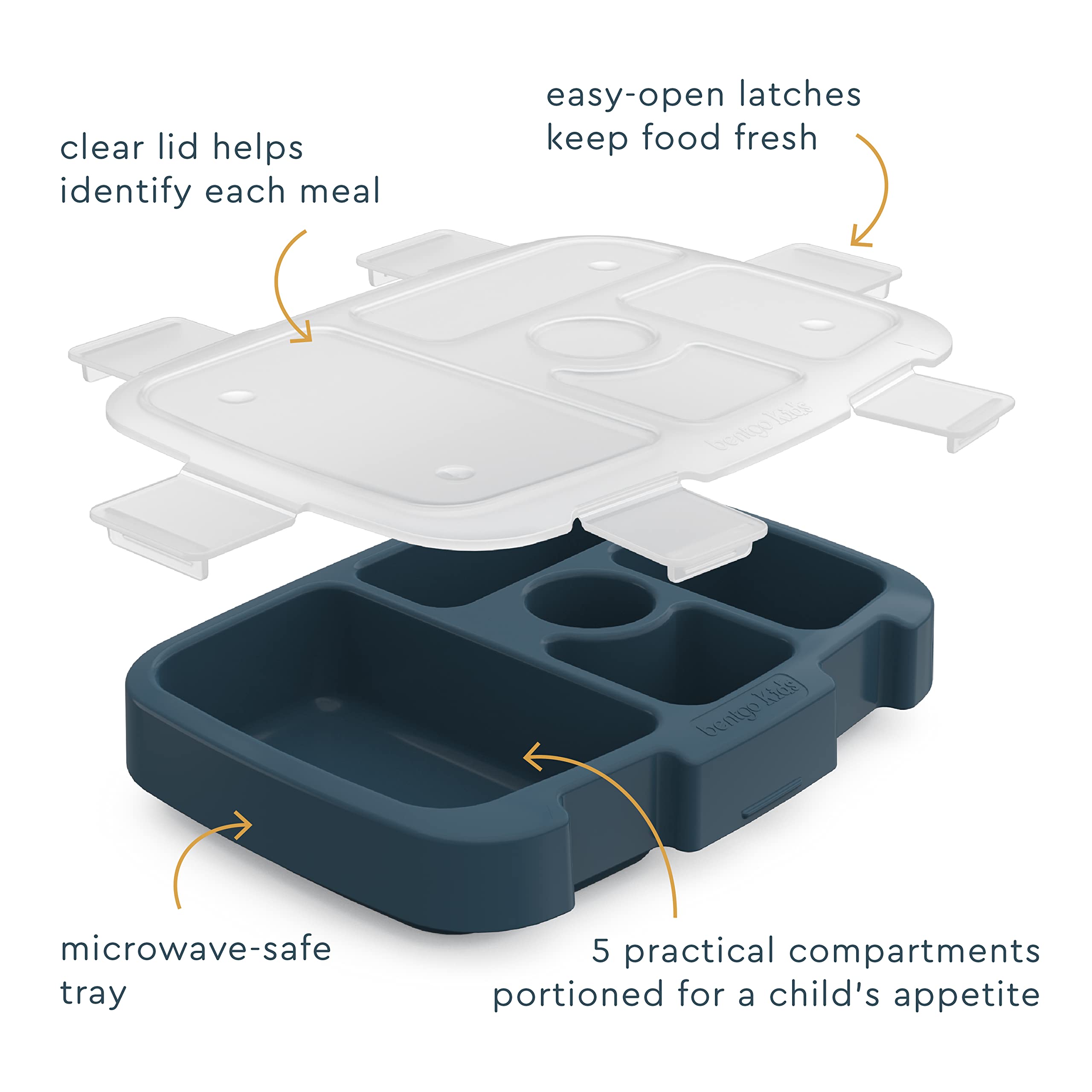 Bentgo® Kids Prints Tray with Transparent Cover - Reusable, BPA-Free, 5-Compartment Meal Prep Container with Built-In Portion Control for Healthy Meals At Home & On the Go (Friendly Skies)
