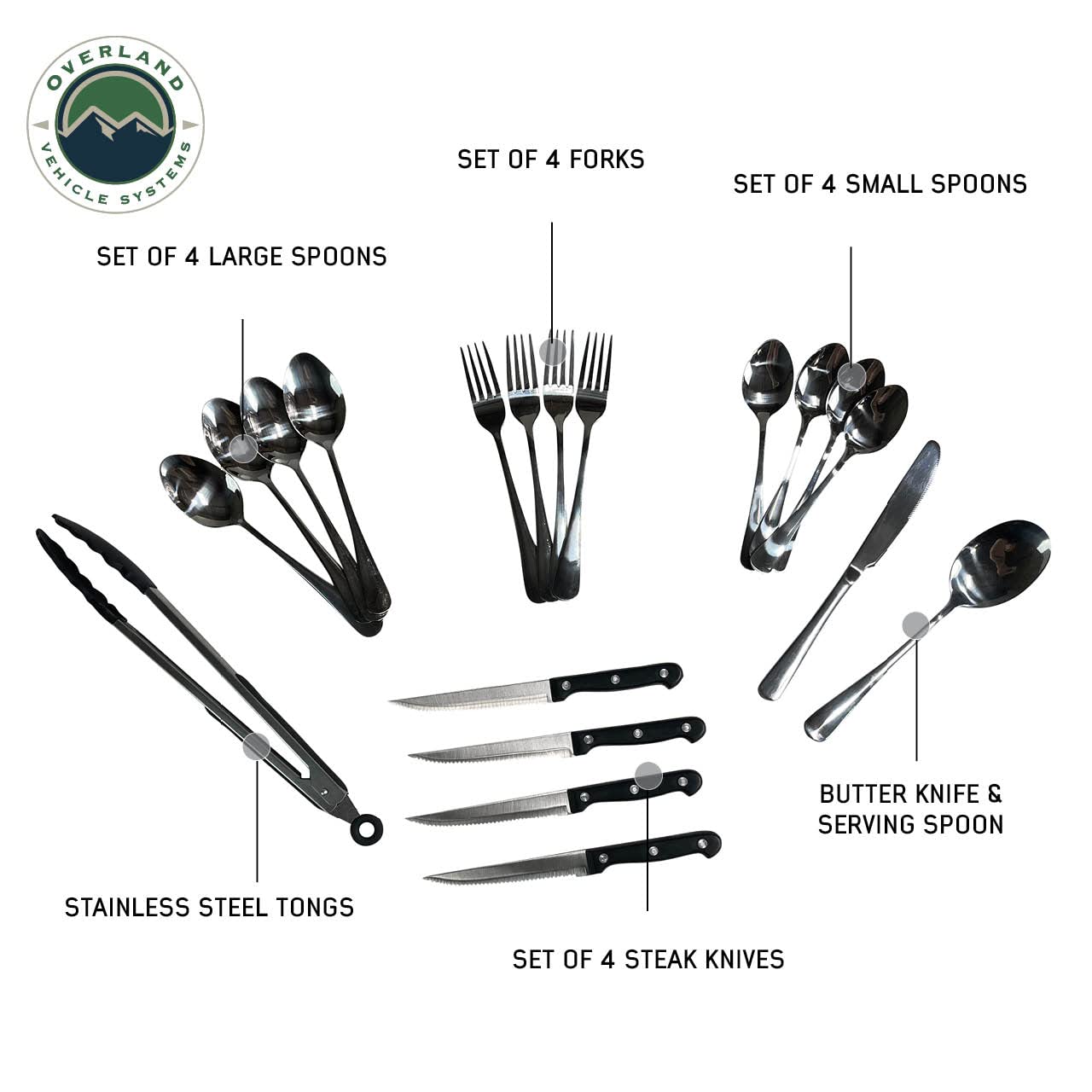 Overland Vehicle Systems Ultimate 39 Piece Utensil Set - Black Powder Coat Universal - 6061 Aircraft-Grade Aluminum Storage Box - Heavy Duty Grab Handles