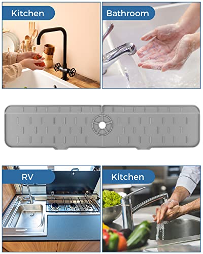 Kitchen Sink Splash Guard - 24 inch Silicone Faucet Handle Drip Catcher Tray, Dish Soap Sponge Holder Mat Behind Faucet, Kitchen Gadgets Sink Accessories Drying Mat Sink Caddy Organizer for Kitchen