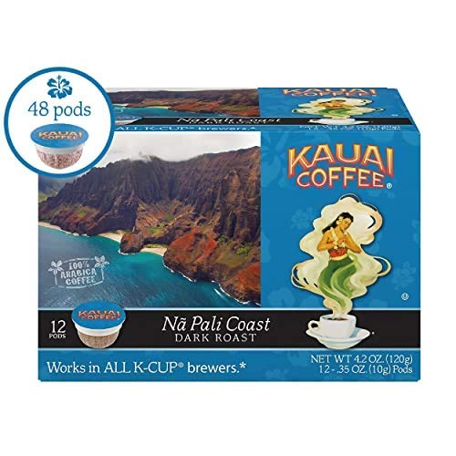 Kauai Coffee Single-Serve Pods, Na Pali Coast Dark Roast- Arabica Coffee, Grown, Harvested and Roasted in Hawaii, Keurig-Compatible Cups - 48 Count
