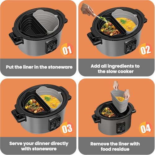 Slow Cooker Divider Liner fit 6 QT Crockpot, GISMTR Reusable & Leakproof Silicone Slow Cooker Divider Insert, Dishwasher Safe Cooking Liner for 6 Quart Crock Pot