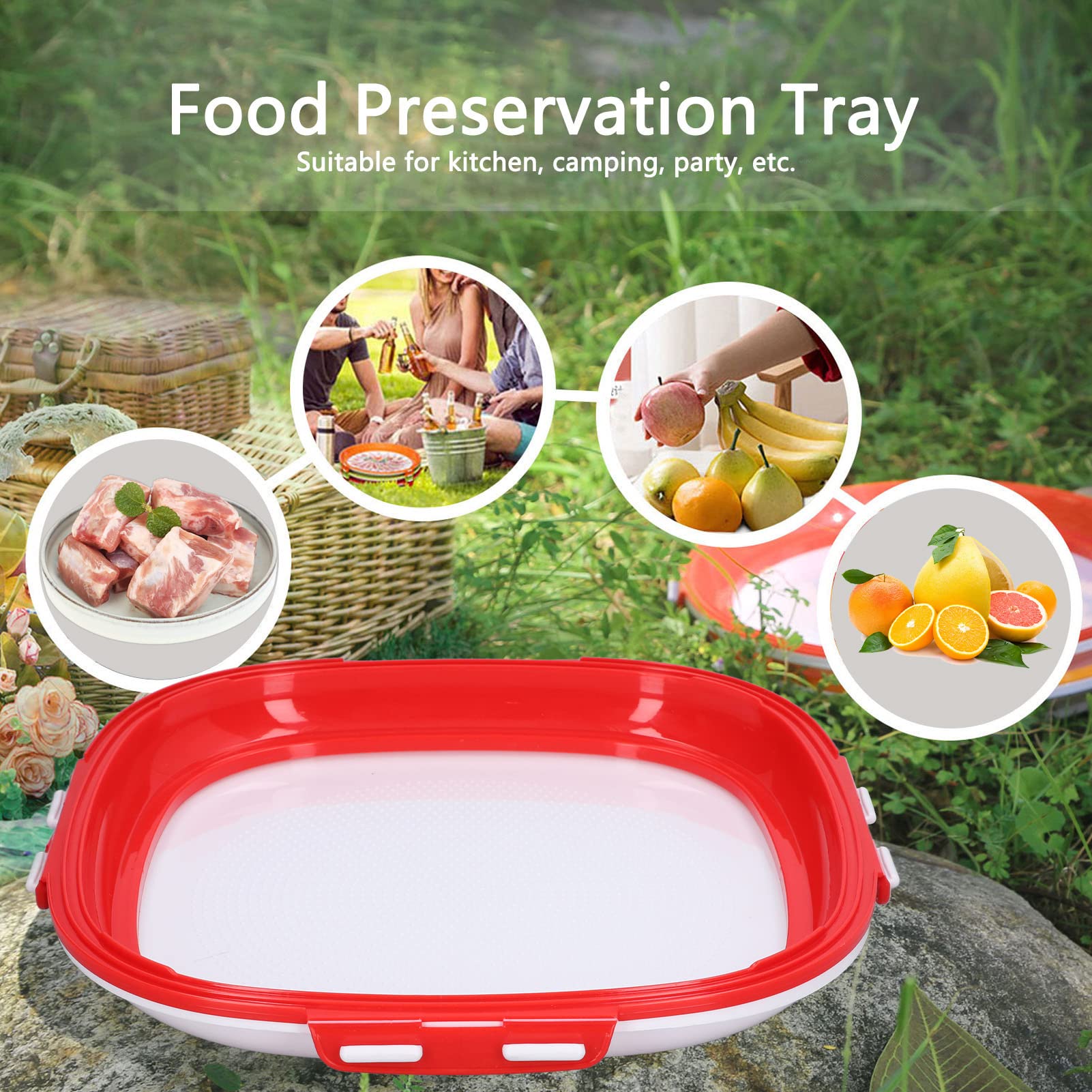 Food Preservation Trays, Food Grade TPU Plastic Wrap, Reusable Food Storage Container Stackable Fridge Organizer Case for Kitchen(Red)