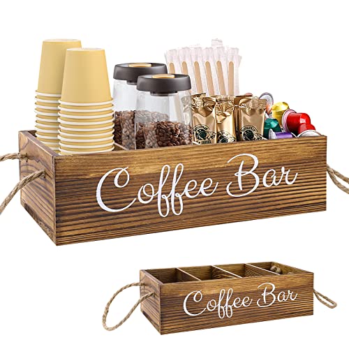Laelr Coffee Station Organizer Coffee Bar Organizer Wooden Coffee Bar Accessories Organizer for Countertop Farmhouse Kcup Coffee Pod Holder Coffee Bar Bin Box with Handle for Coffee Bar Decor