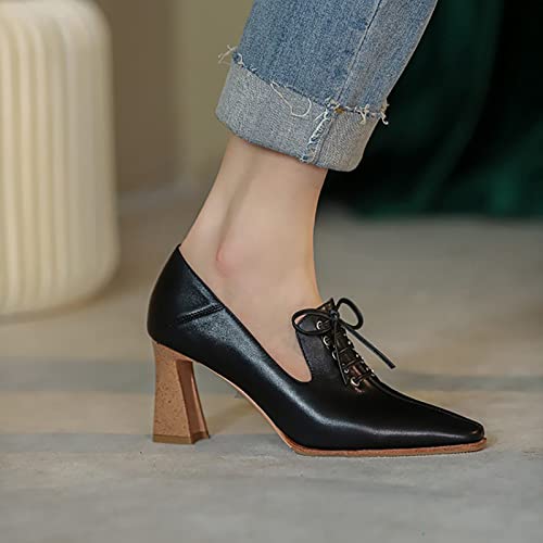 Women's Retro English Style Pointed Thick Heel French Single Shoes Casual Work Shoes Women Black