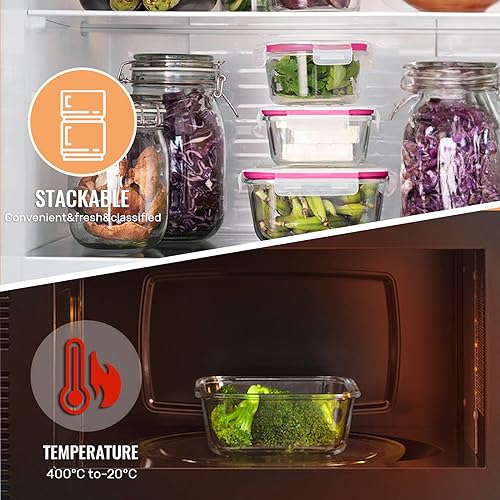 FILTA 4 Pack Glass Food Storage Containers with Lids: Glass Meal Prep Containers For Lunch,Leftover,Dishwasher Safe
