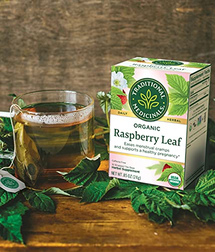 Traditional Medicinals Organic Raspberry Leaf Herbal Tea Caffeine Free, (Pack of 4) Total 64 Total Bag Tea