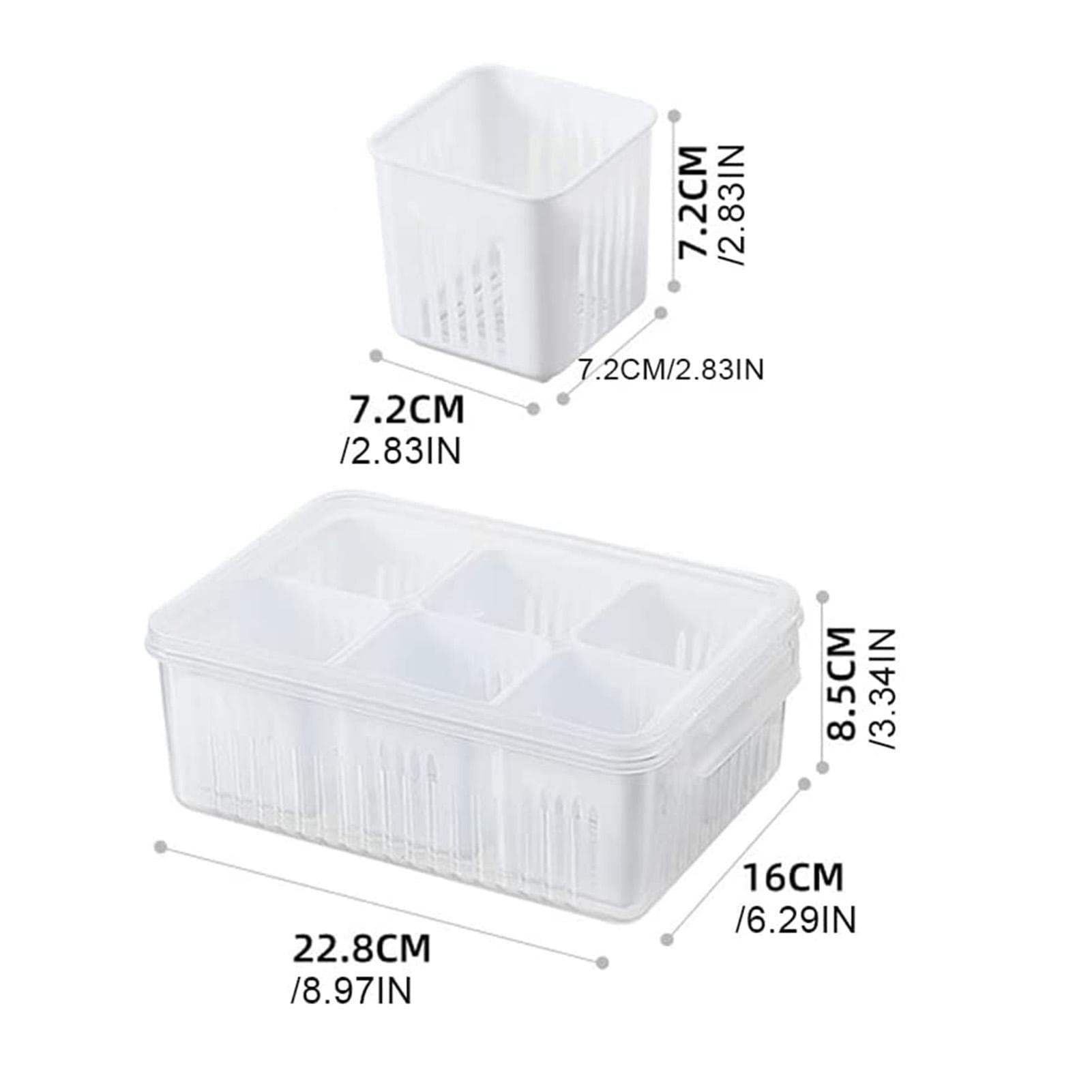 GUANGLU Scallion Storage Box - Reusable Fridge Food Storage Box with Lids, Detachable Kitchen Drain Basket for Ginger Garlic Onion(1/2)