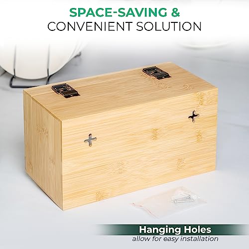 Trash Bag Dispenser Bamboo 10x6x6" - Rustic Lock & Hinges and Hanging Holes - Keep Your Plastic and Garbage Bags Within Reach - A Must-Have Kitchen Organizer that Adds a Touch of Charm to Your Space