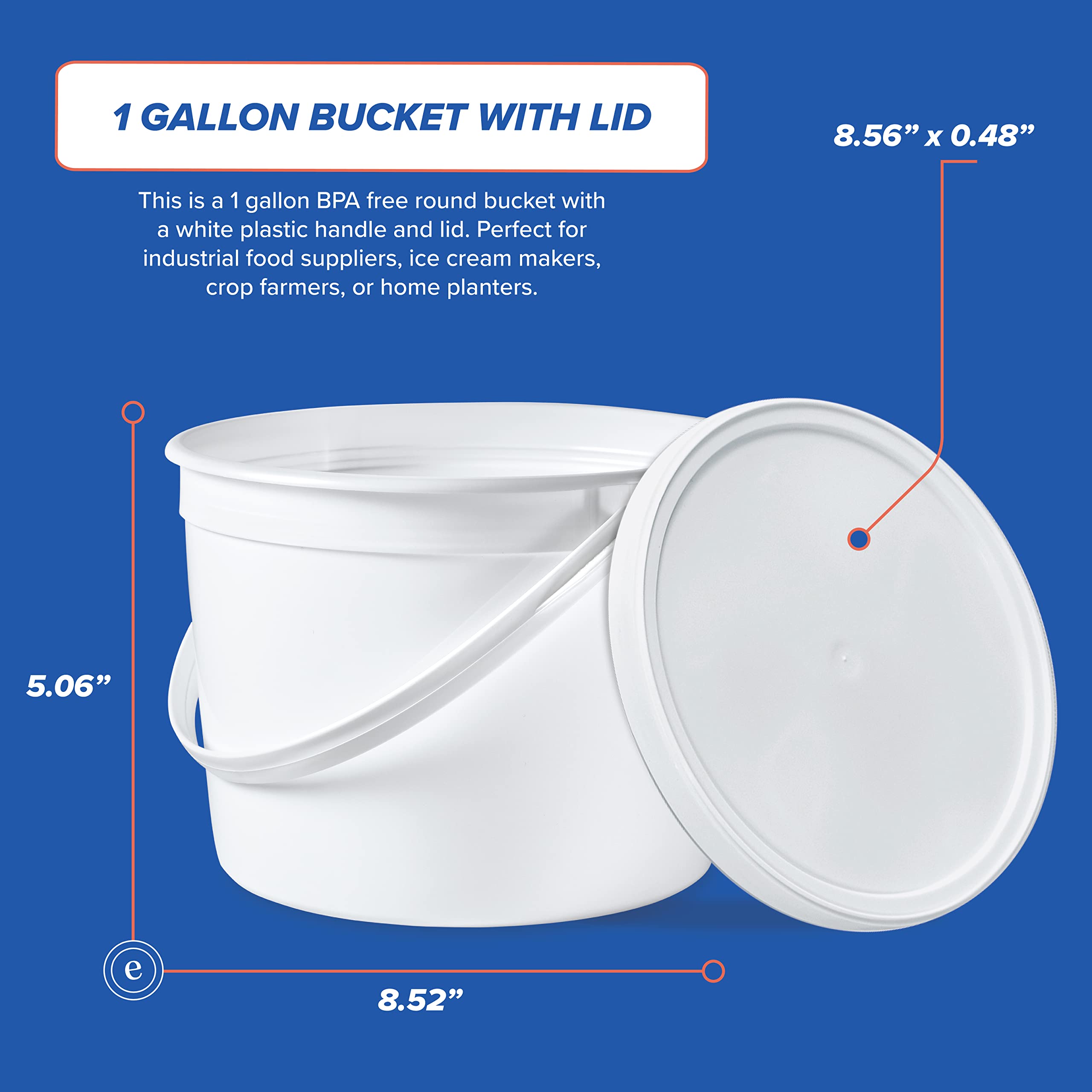 ePackageSupply 1 Gallon Food Grade Freezer Safe Round Plastic Bucket with Lids, Made in USA, BPA Free, Premium HPDE, Ice Cream, Soup, prep containers, 25 Pack