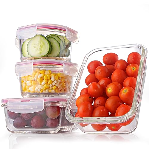 FILTA 4 Pack Glass Food Storage Containers with Lids: Glass Meal Prep Containers For Lunch,Leftover,Dishwasher Safe