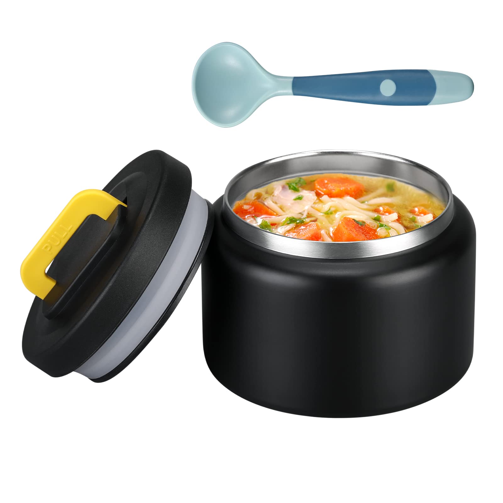MAISON HUIS 8oz Soup Thermo Wide Mouth Vacuum Insulated Stainless Steel Food Jar, Leak Proof for Hot & Cold Food, Kids Lunch Container for School & Travel (Black)
