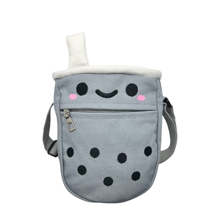 Cute Kawaii Boba Milk Tea Crossbody Bag (Gray)