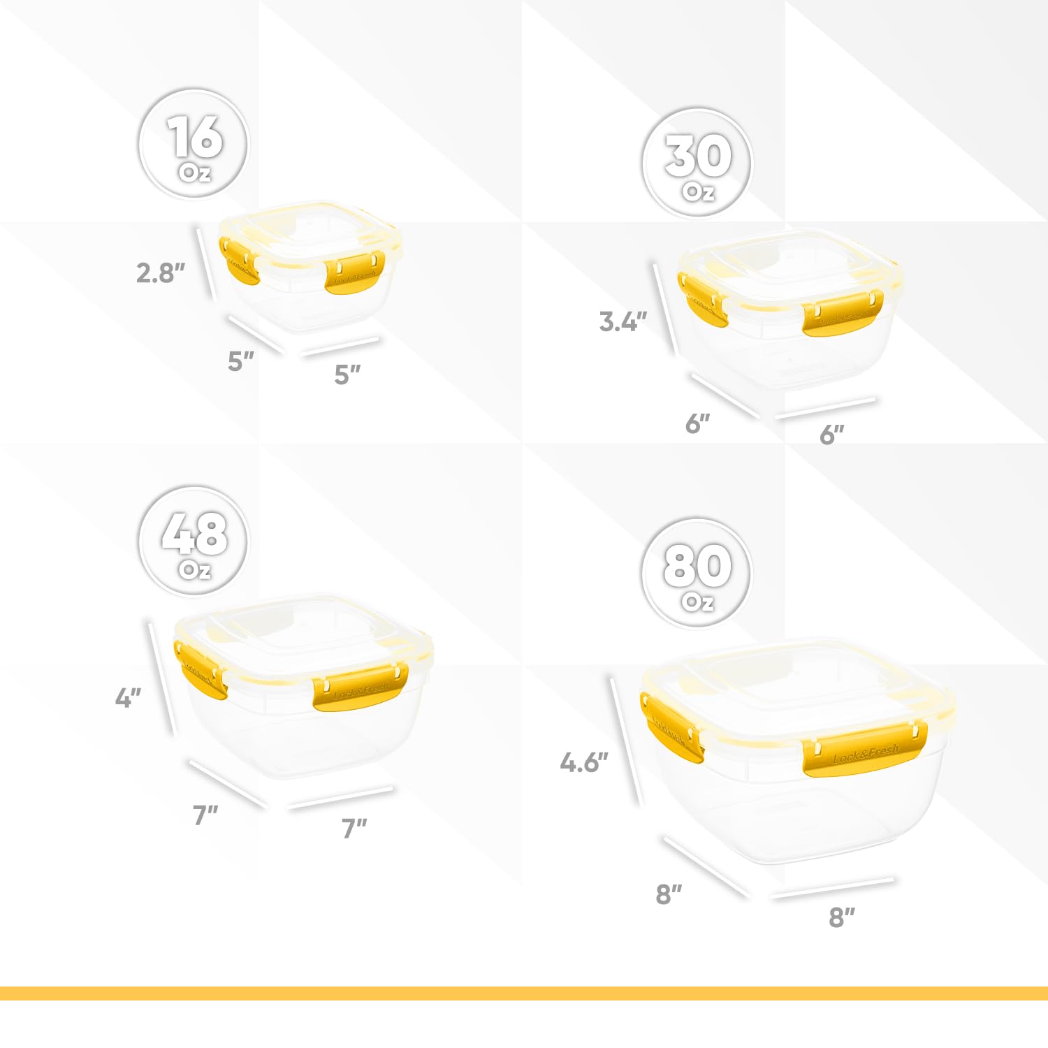 Superio Plastic Airtight Food Storage Containers, Set of 4 Sealed Clear Container Bowls with Lids, BPA Free, Rectangular, Yellow