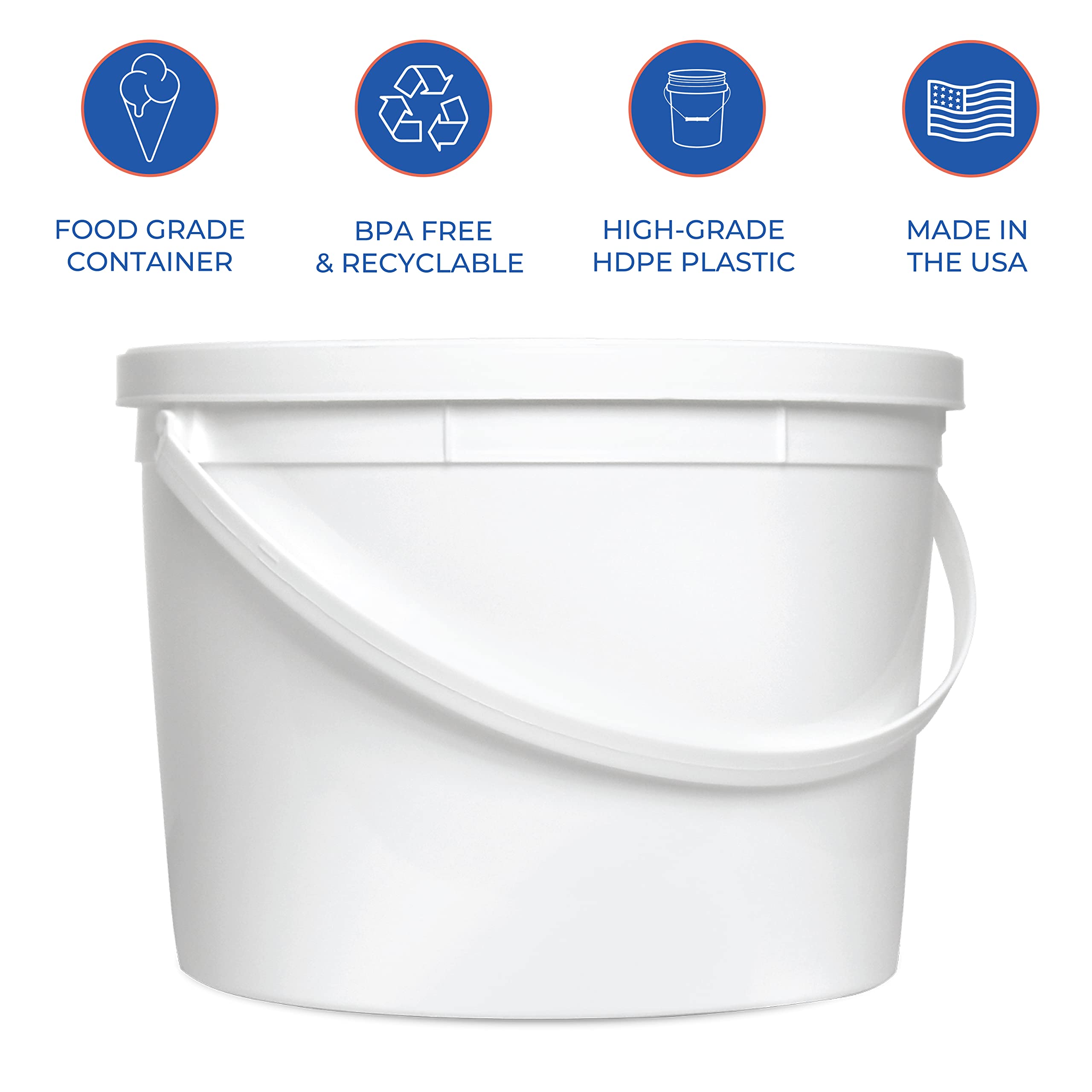 ePackageSupply 1 Gallon Food Grade Freezer Safe Round Plastic Bucket with Lids, Made in USA, BPA Free, Premium HPDE, Ice Cream, Soup, prep containers, 25 Pack