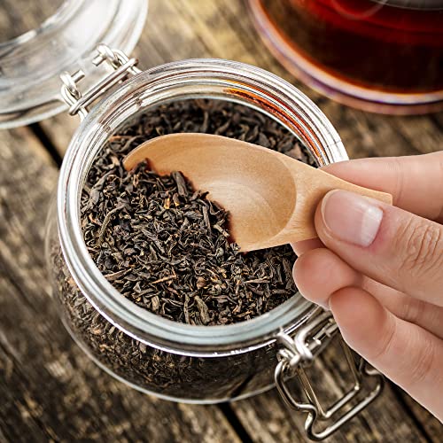 NUOMI 4 Pack Wooden Scooper Solid Wood Spoon Mini Salt Scoop with Short Handle for Loose Tea Leaves, Coffee Beans, Candy, Milk Powder, Spice, Natural Color