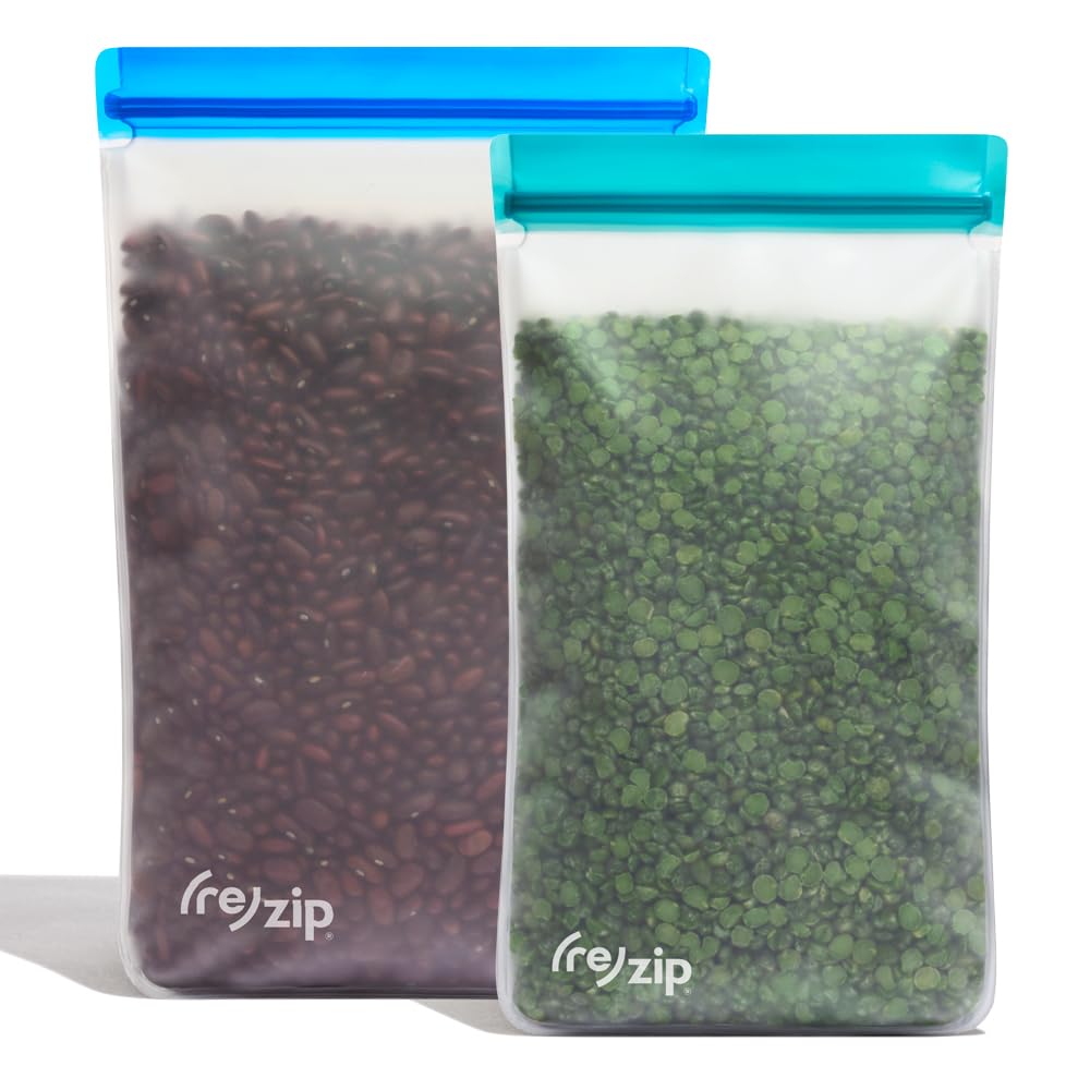 rezip 2-Piece Snack and Chips Reusable Pantry Bags | | BPA-Free, Food Grade, Leakproof, Freezer and Dishwasher Safe | (1) 6-Cup / 48-Ounce, (1) 8-Cup / 64-Ounce | Aqua & Cobalt