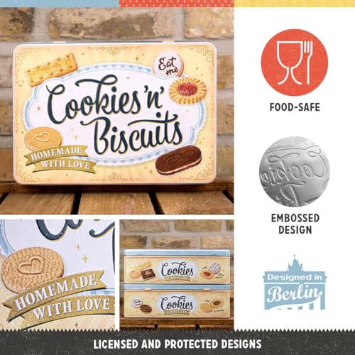 Nostalgic-Art Retro storage tin box flat, 84.5 oz, Cookies 'n' Biscuits β Gift idea for the kitchen, metal can with lid, vintage design