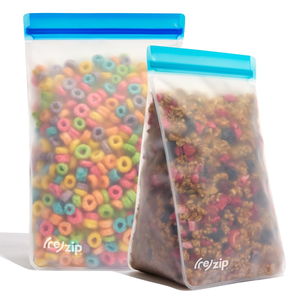 rezip 2-Piece Snack and Chips Reusable Pantry Bags | | BPA-Free, Food Grade, Leakproof, Freezer and Dishwasher Safe | (1) 6-Cup / 48-Ounce, (1) 8-Cup / 64-Ounce | Aqua & Cobalt